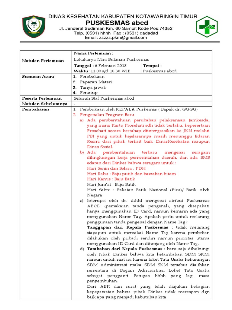 CONTOH-NOTULEN LOKMIN RUTIN BULANAN.1 - 1a | PDF