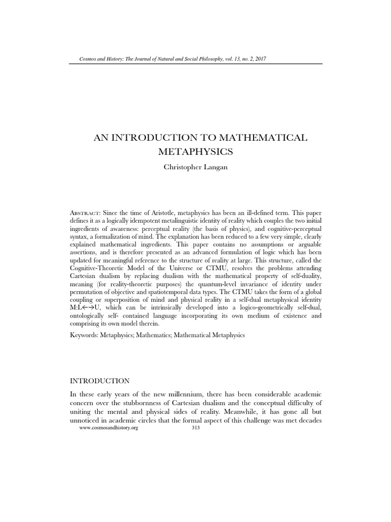 An Introduction To Mathematical Metaphysics - Christopher Langan PDF ...