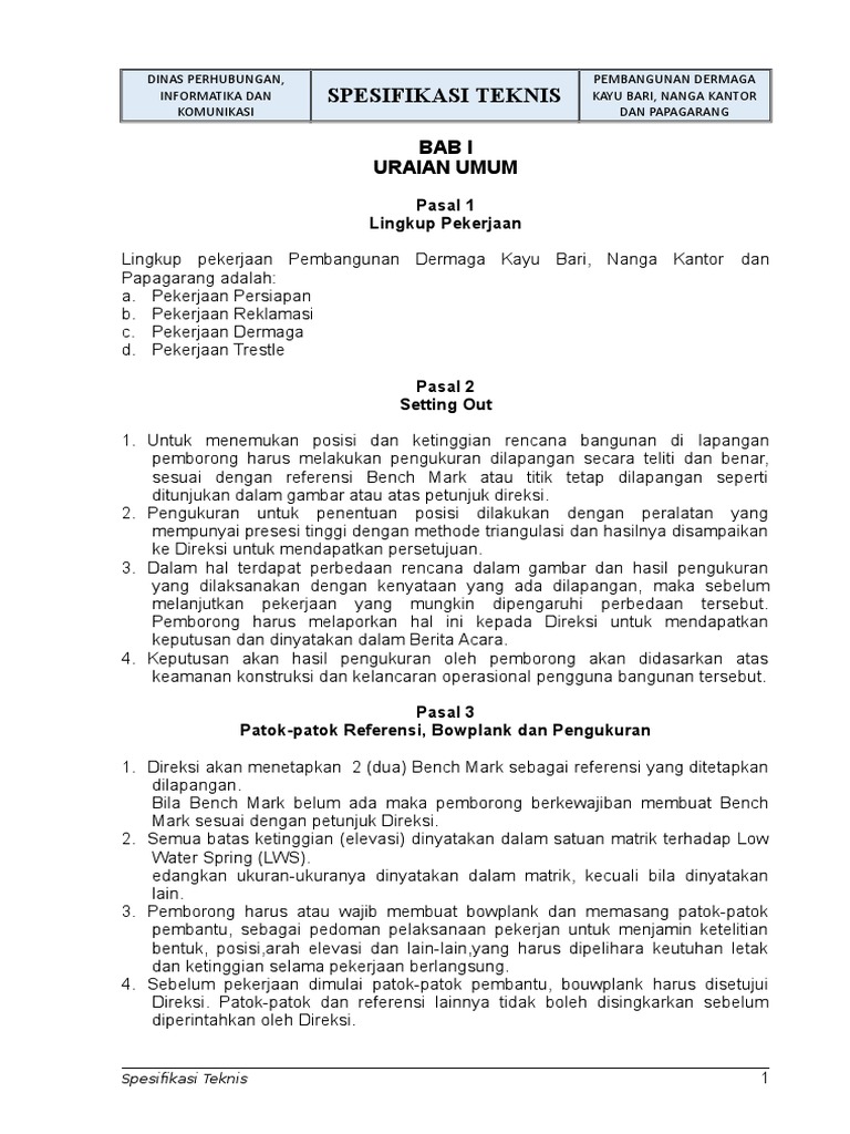 Spesifikasi Teknis DERMAGA KAYU | PDF | Griya & Taman | Teknologi & Rekayasa