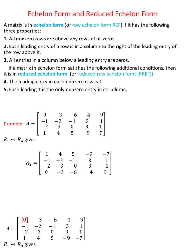 Echelon Form and RREF Matrix Guide | PDF | System Of Linear Equations ...