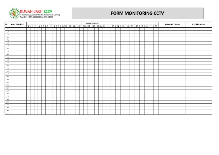 Form Monitoring CCTV: No Hari Tanggal Nama Petugas Keterangan | PDF