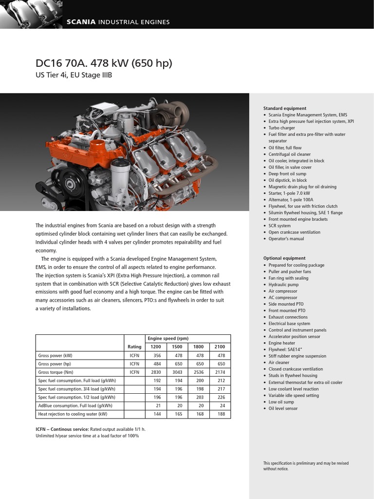 Scania DC16 650 Tech - Tier 4 | PDF | Engines | Piston