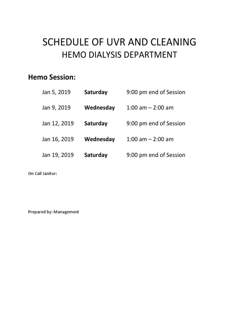 Hemo Dialysis Schedule and Cleaning Plan | PDF | Cooking, Food & Wine ...
