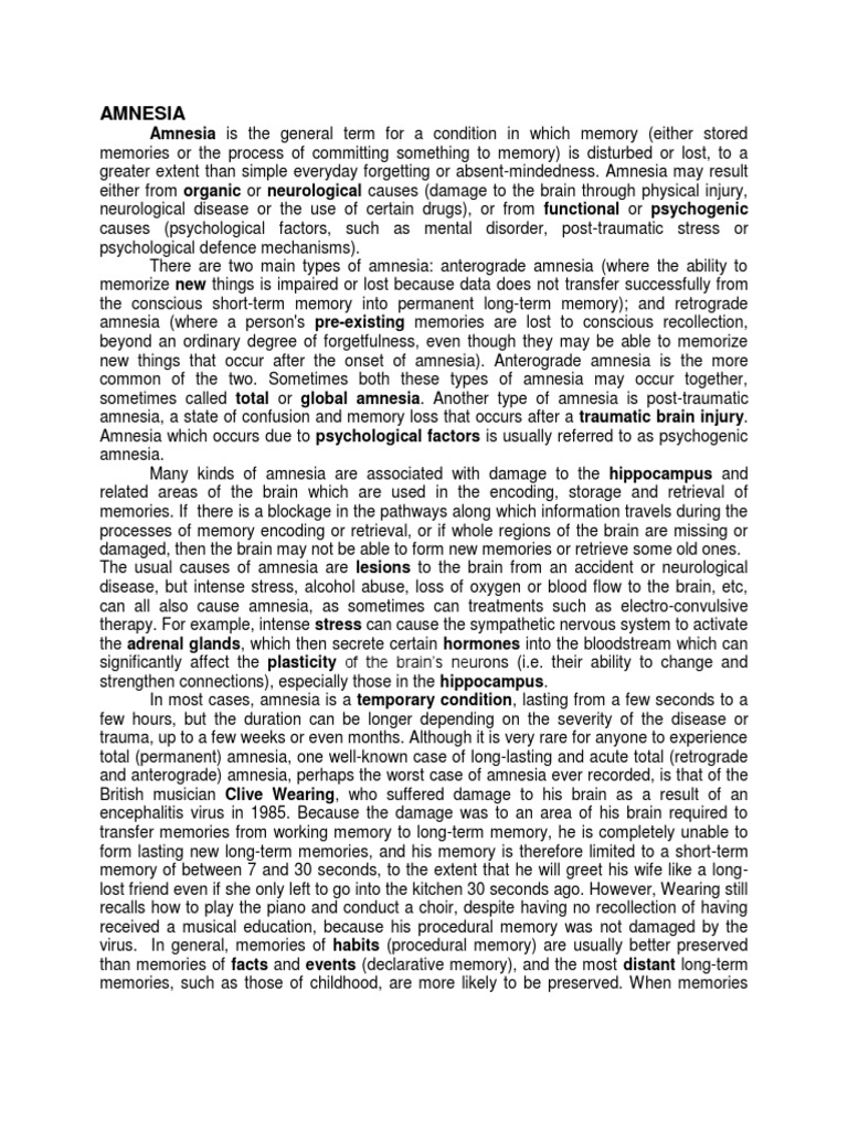 Amnesia | PDF | Amnesia | Memory