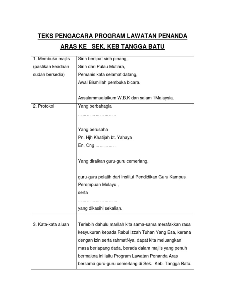 Teks MC Program Transisi Tahun 1 | PDF