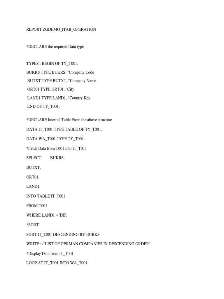 Internal Tables Example | Download Free PDF | Data Type | Database Index