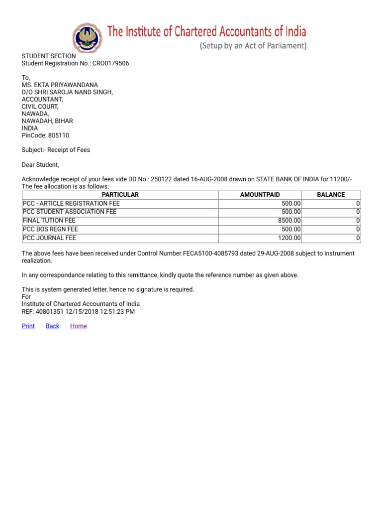 ICAI Reprint Letter | PDF