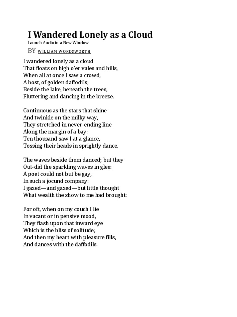 I Wandered Lonely As A Cloud | PDF | Classics