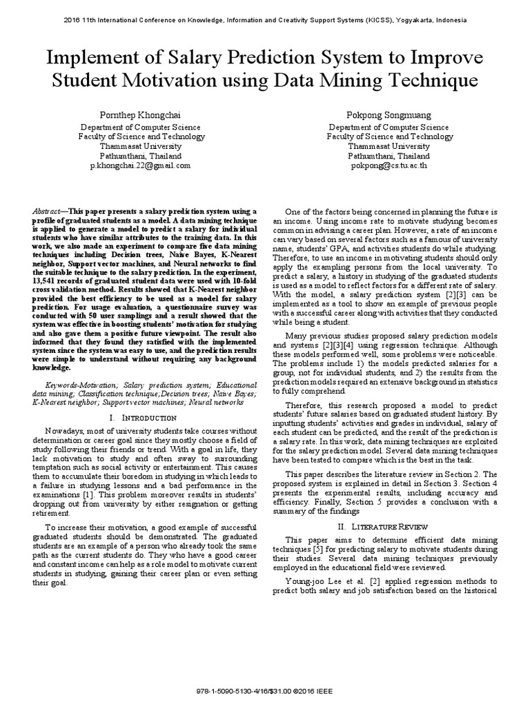 Implement of Salary Prediction System To Improve Student Motivation Using Data Mining Technique ...
