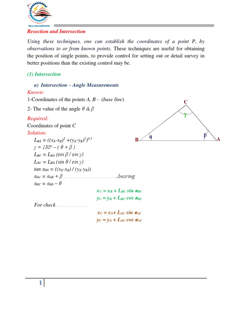 Resection and intersection techniques for establishing point ...