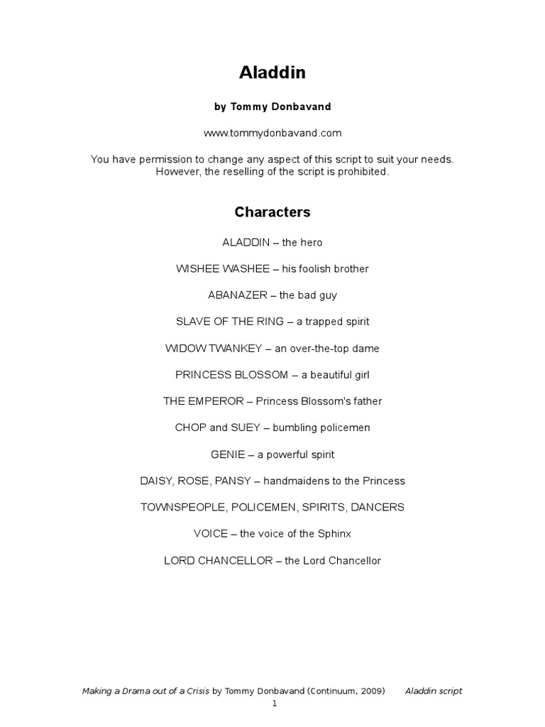 Aladdin Script | Leisure