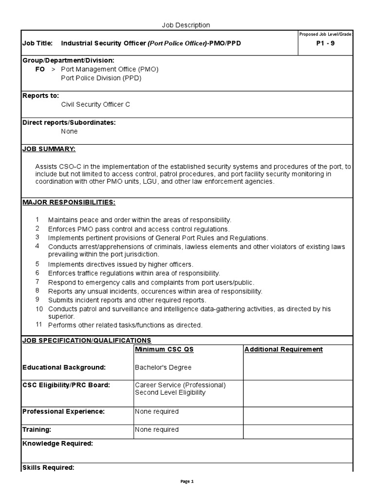 Industrial Security Officer PMO PPD, SG 11 | PDF | Police Officer ...