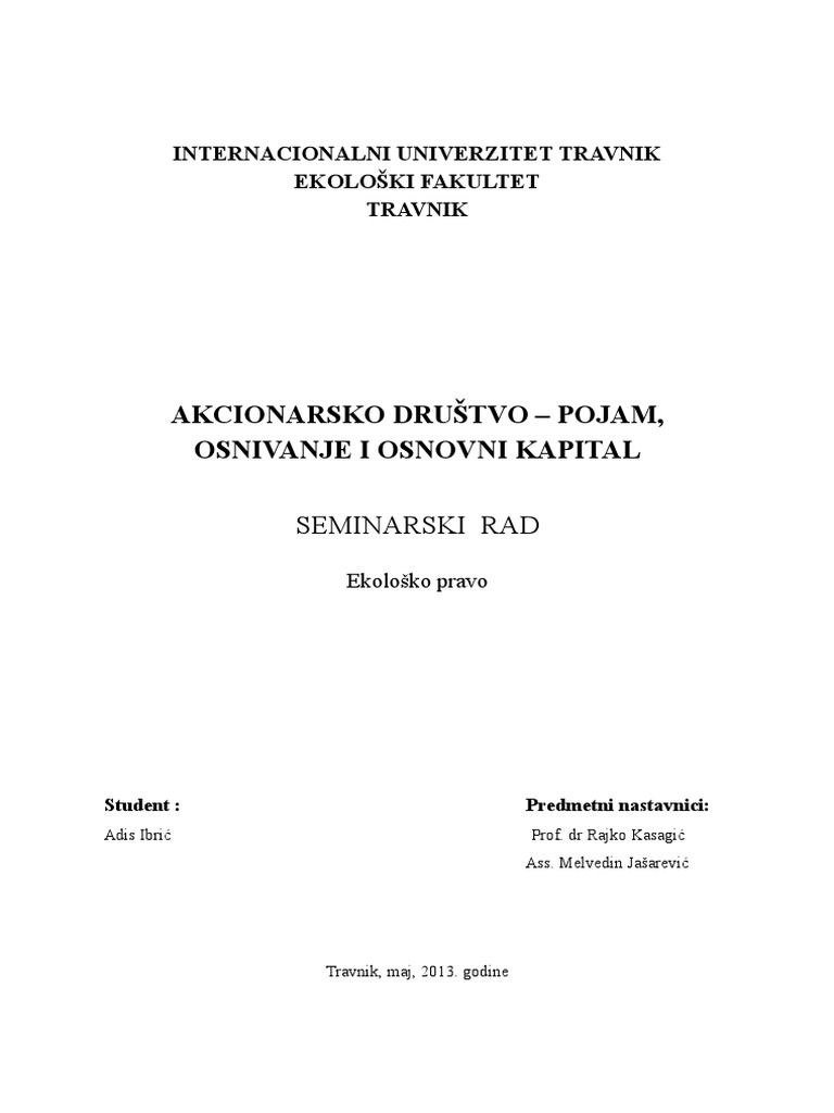 Seminarski Rad - Ekološko Pravo | PDF
