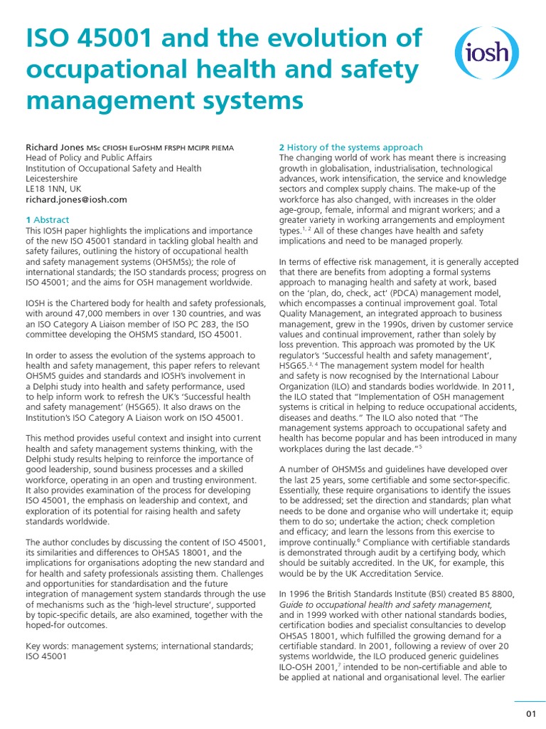 ISO 45001 and the Evolution of OHSMS | Occupational Safety And Health ...