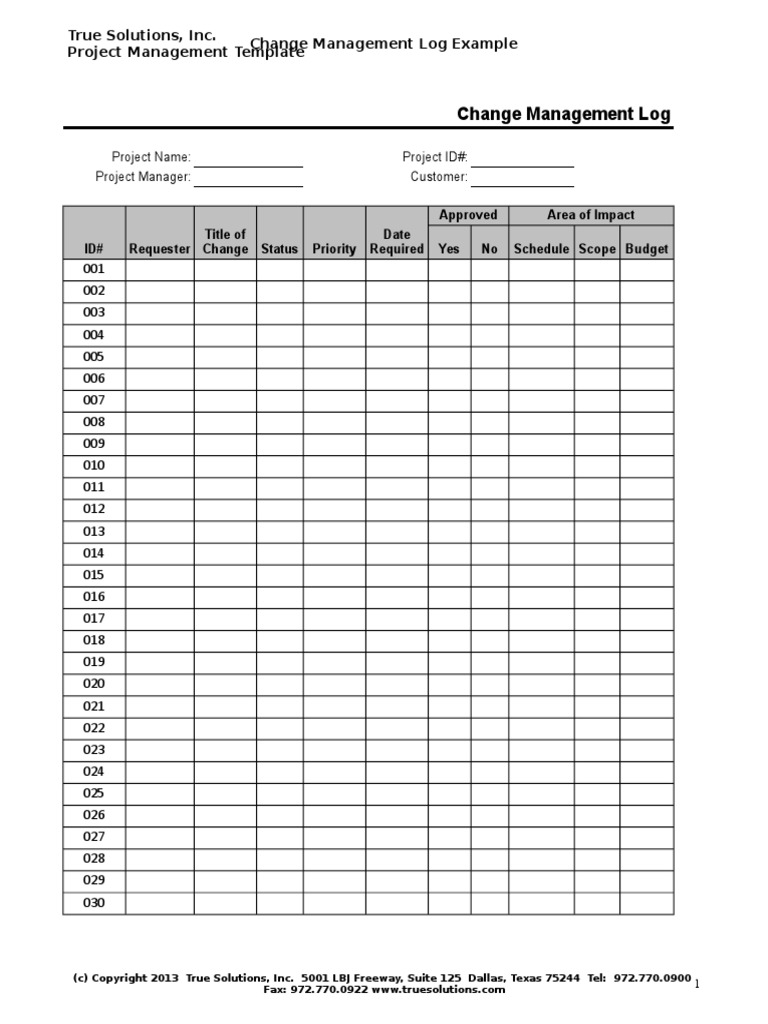 CC-1 Change MGMT Log Template | PDF