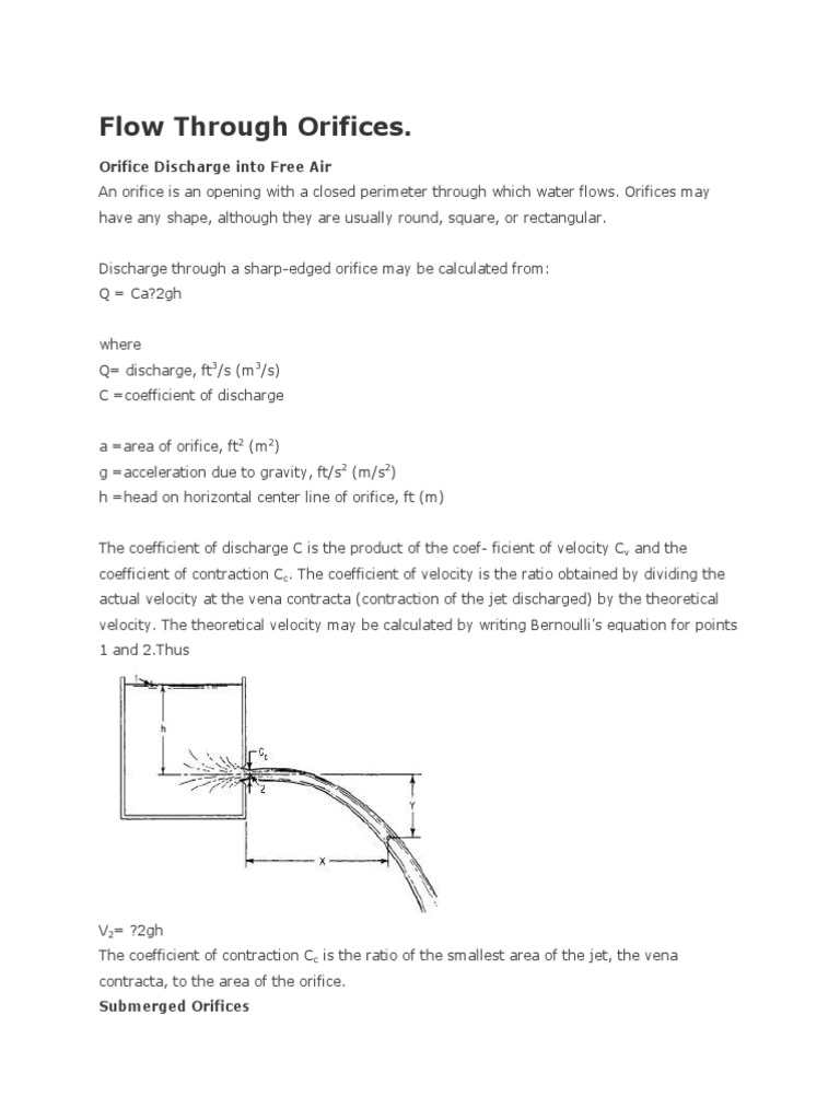 Flow Through Orifices.: Orifice Discharge Into Free Air | PDF