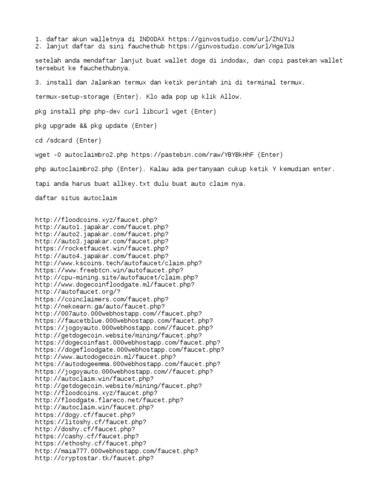 Script Autoclaim Faucethub (SFILE | PDF