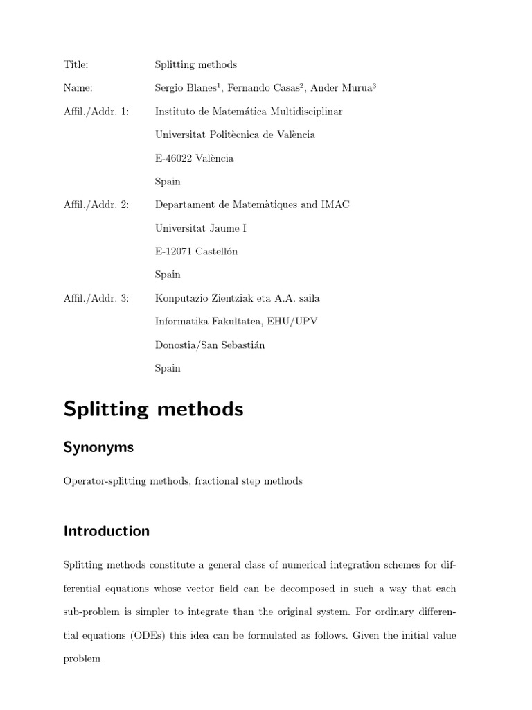 2011 Encyclopedia Splitting Methods | PDF