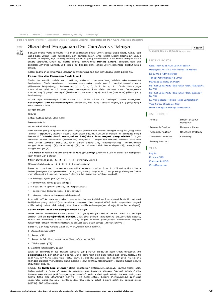 Skala Likert - Penggunaan Dan Cara Analisis Datanya - Research Design Methods | PDF
