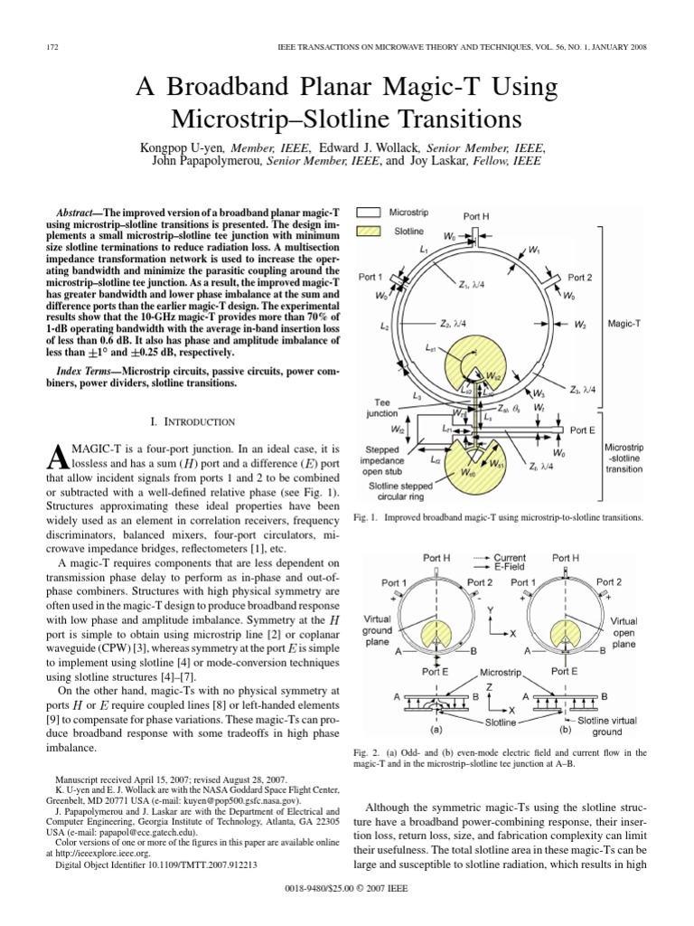 A Broadband Planar Magic-T Using Microstrip-Slotline Transitions | PDF ...
