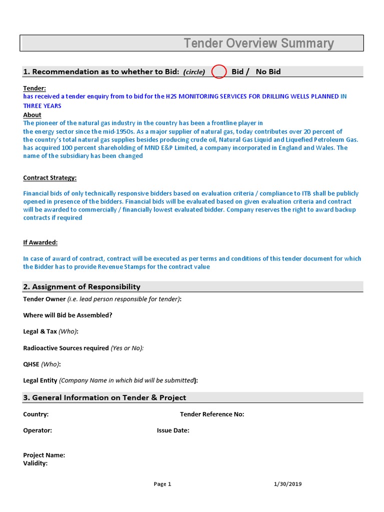H2S Monitoring Services Tender Summary | PDF | Natural Gas | Petroleum