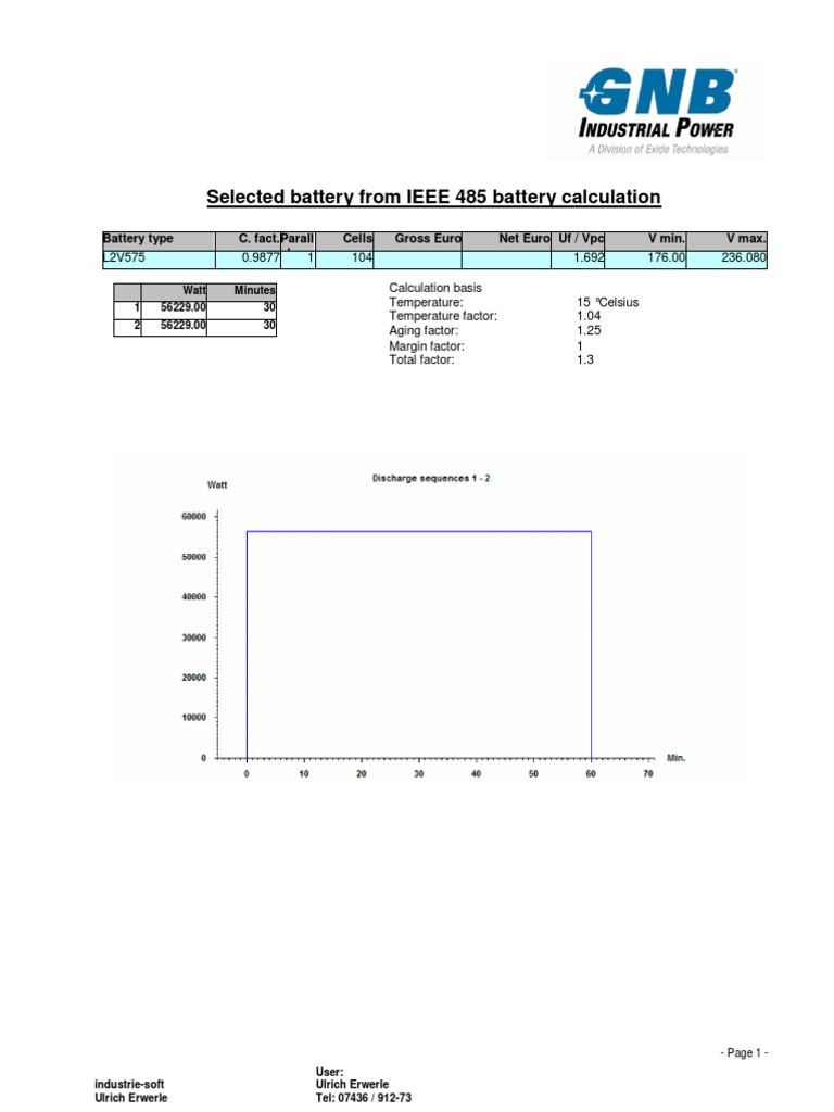 IEEE 485 Battery Sizing Calculation | PDF | Celsius | Physical Quantities