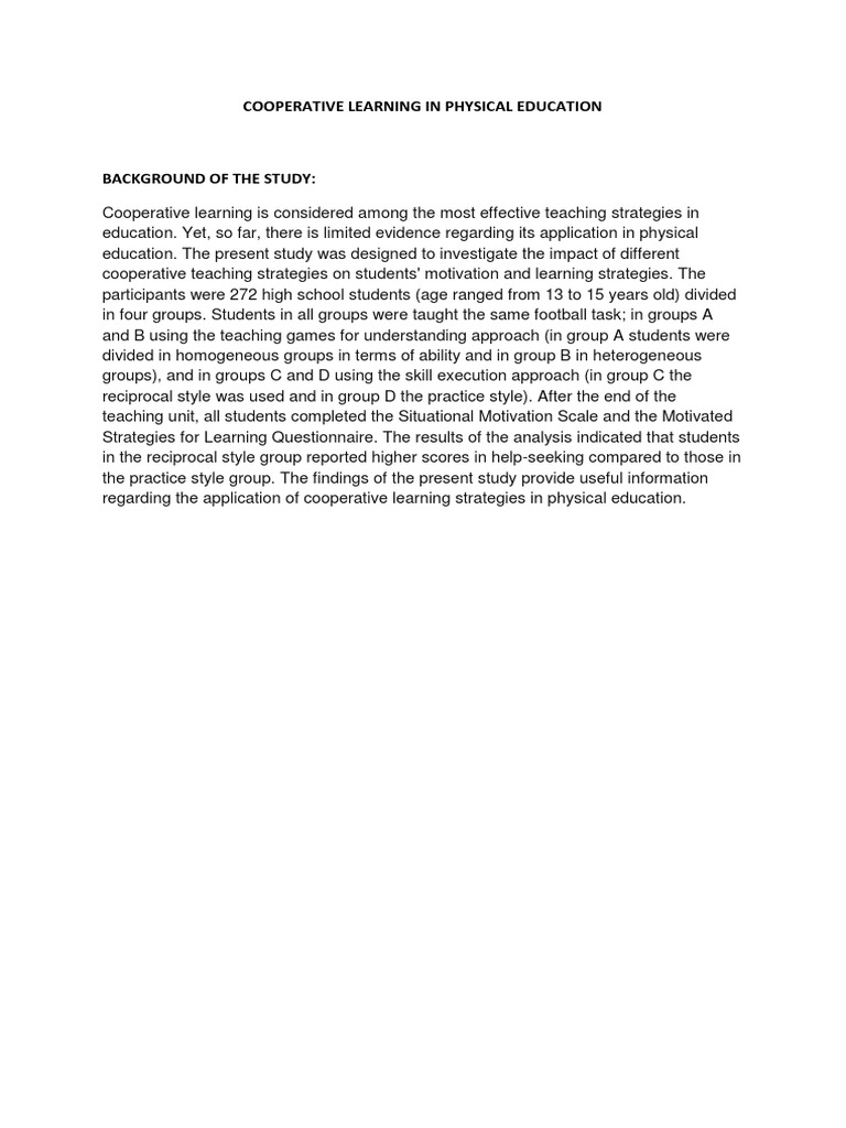 Cooperative Learning in Physical Education | PDF | Career & Growth ...