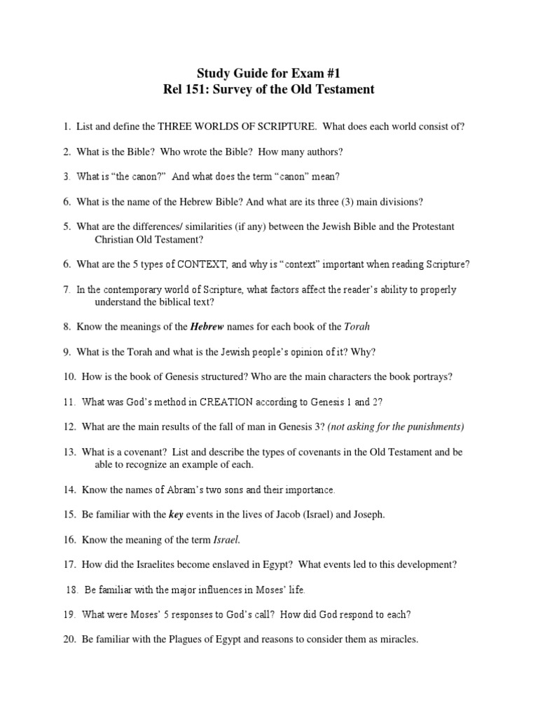 Study Guide For Exam 1 | PDF | Torah | Bible