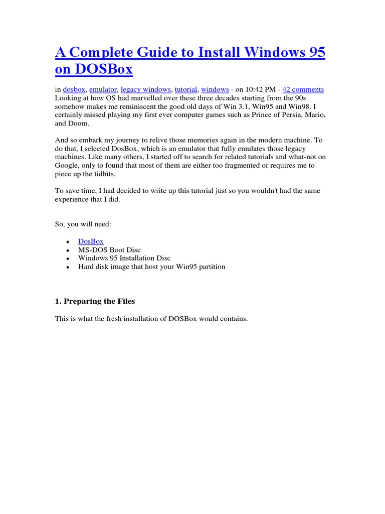 A Complete Guide To Install Windows 95 On DOSBox | PDF | Dos | Booting