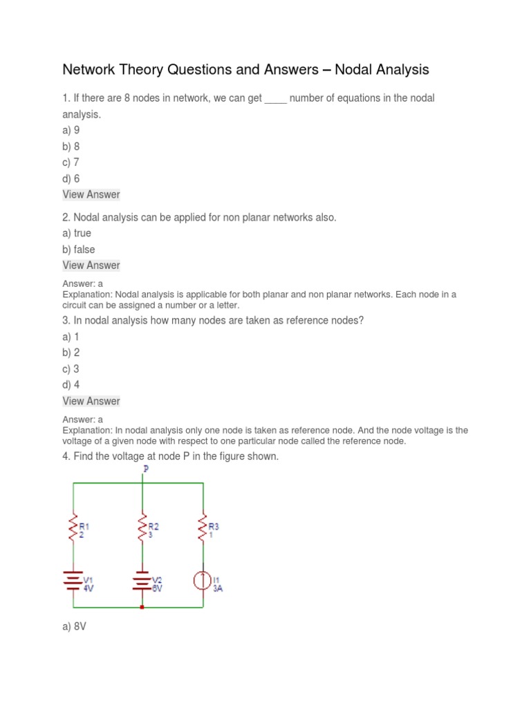 Network Theory Questions and Answers | PDF | Electrical Network ...