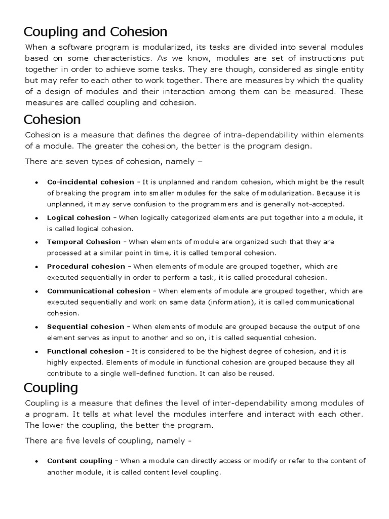 Coupling and Cohesion | PDF | Modular Programming | Modularity