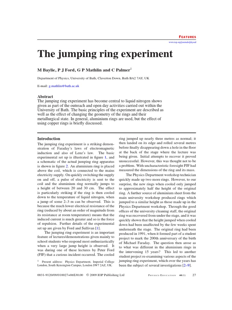 The Jumping Ring Experiment PDF | PDF | Electromagnetic Induction | Physics