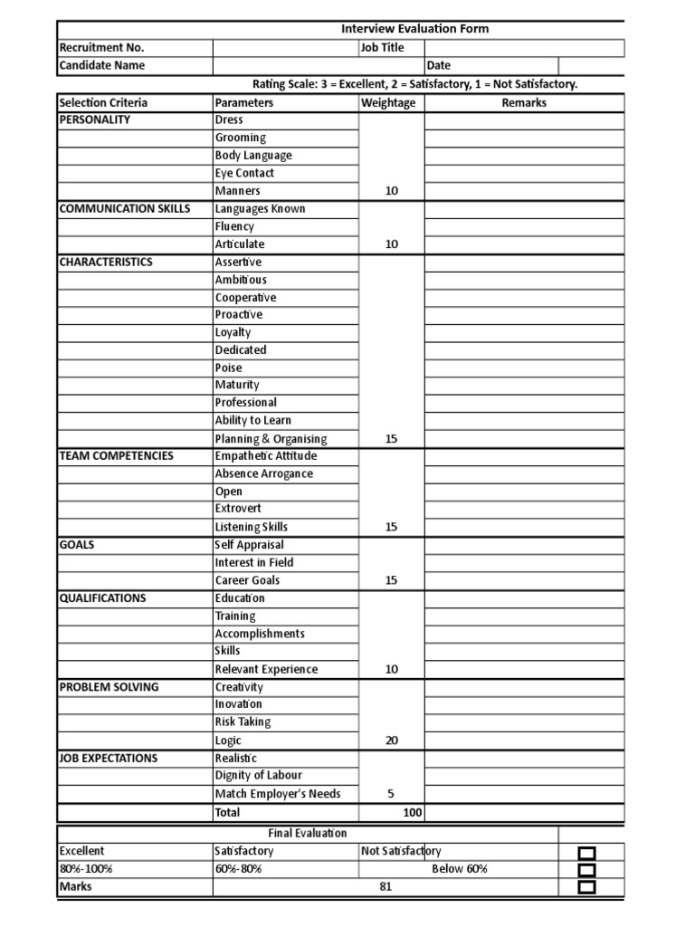 Interview Evaluation Form | PDF | Performance Appraisal | Behavioural Sciences