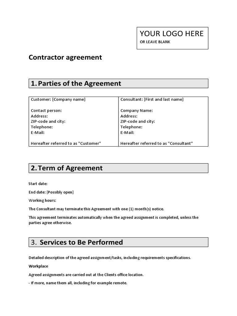 Contractor Agreement Template | PDF | Invoice | Private Law