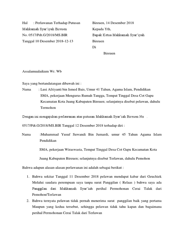 Permohonan Surat Cerai | PDF | Hukum