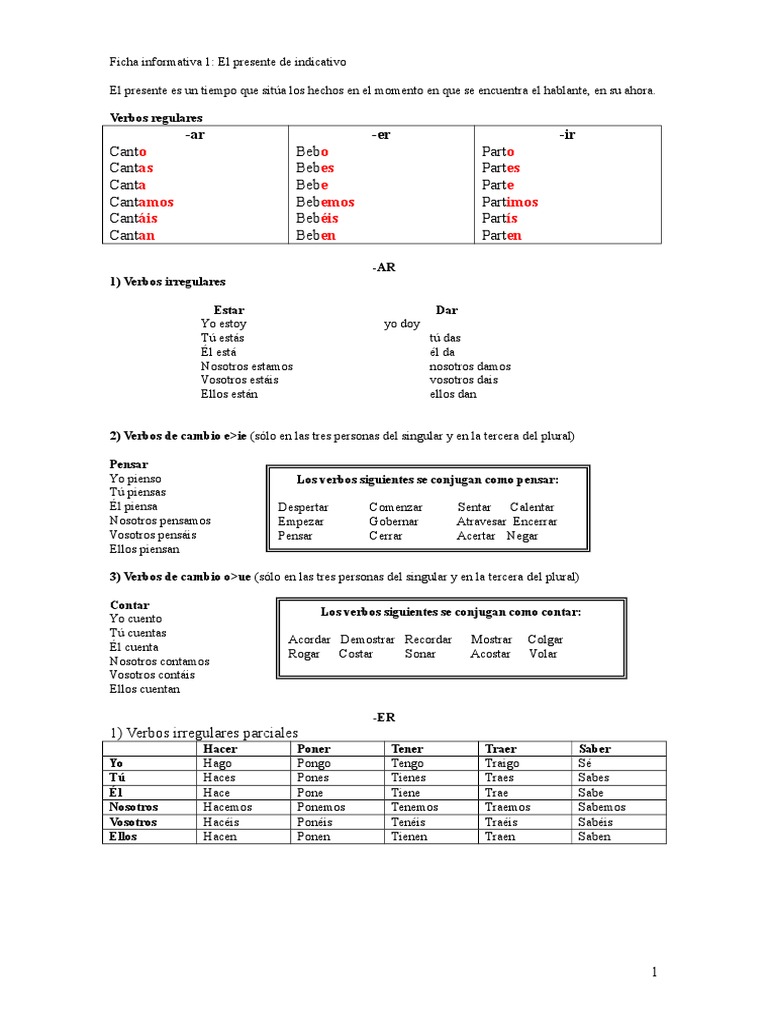 Conjugación del Presente de Indicativo | PDF | Plural | Verbo