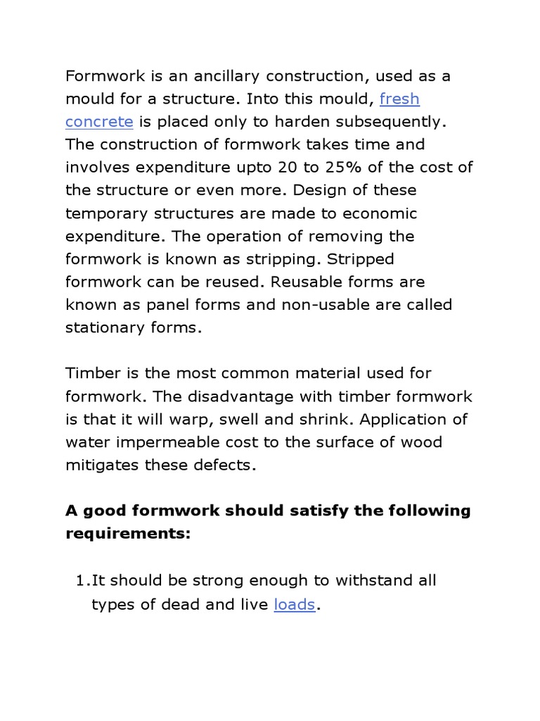 Formwork Is An Ancillary Construction | PDF | Concrete | Building ...