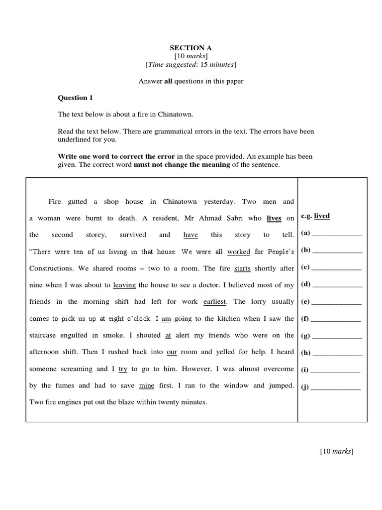 English Form 2 Grammatical Errors Identification | PDF