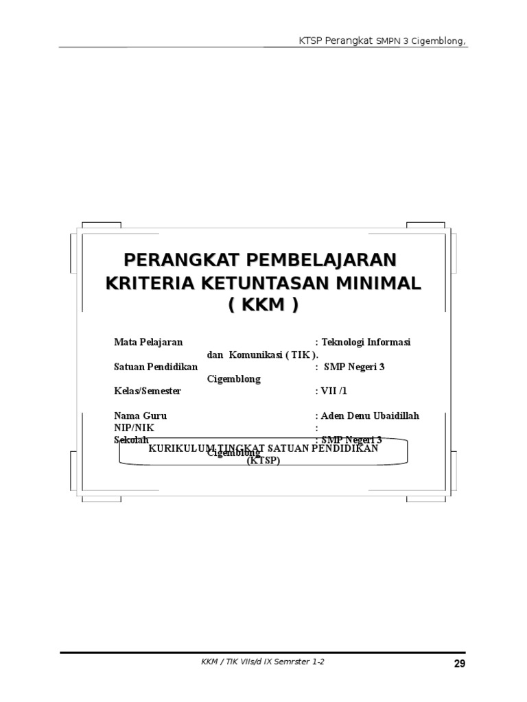 KKM TIK SMPN 3 Cigemblong | PDF