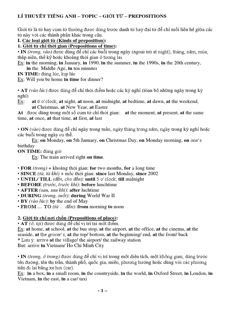 English Prepositions - Exercises | PDF