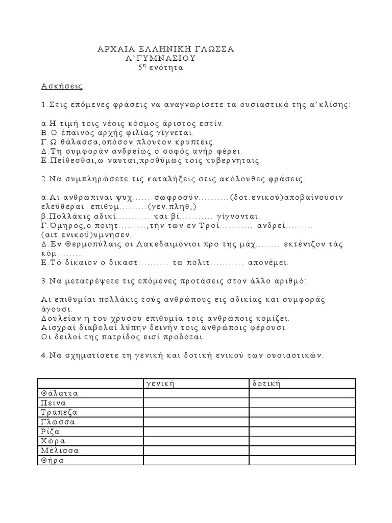 ασκησεις α κλιση | PDF