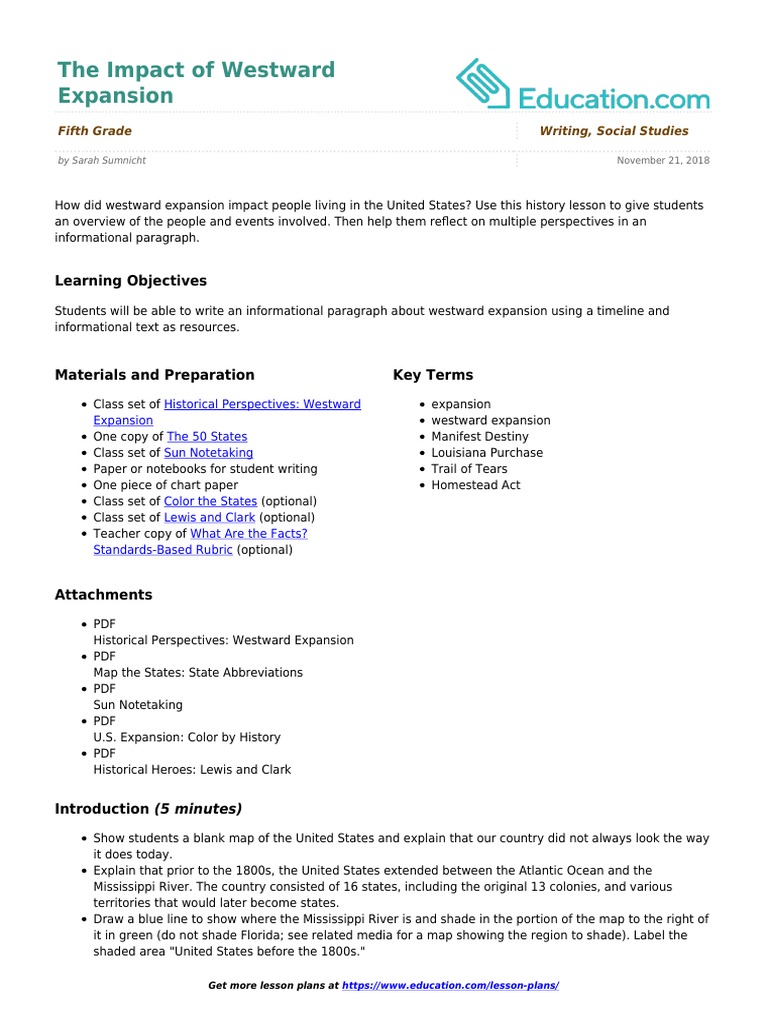 The Impact of Westward Expansion: Learning Objectives | PDF | Western ...