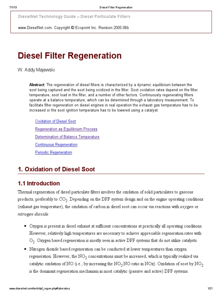 Diesel Filter Regeneration | PDF | N Ox | Combustion