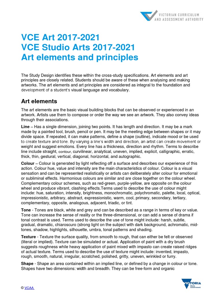 VCE Art 2017-2021 VCE Studio Arts 2017-2021 Art Elements and Principles | PDF | Composition ...
