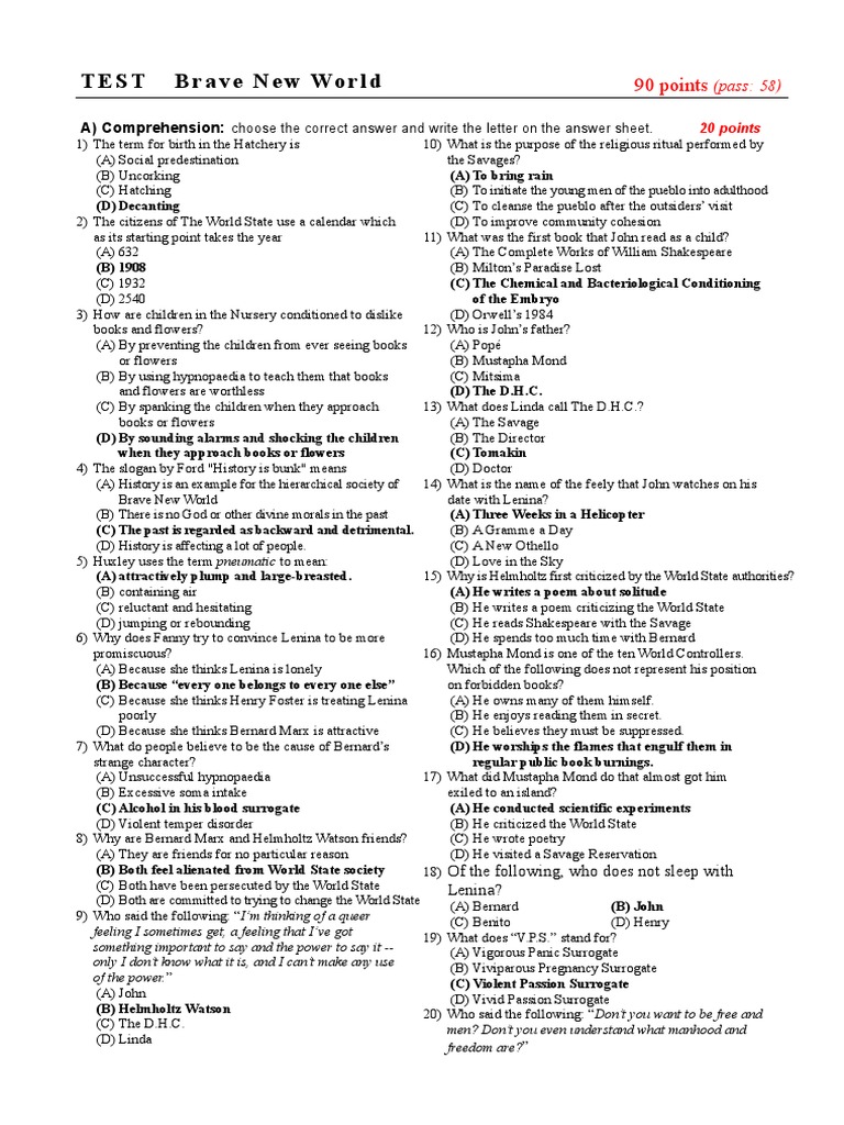 Brave New World Test | PDF