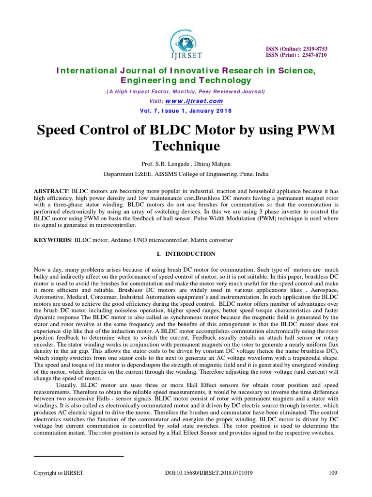 Speed Control of BLDC Motor by Using PWM Technique | PDF | Power Inverter | Electric Motor