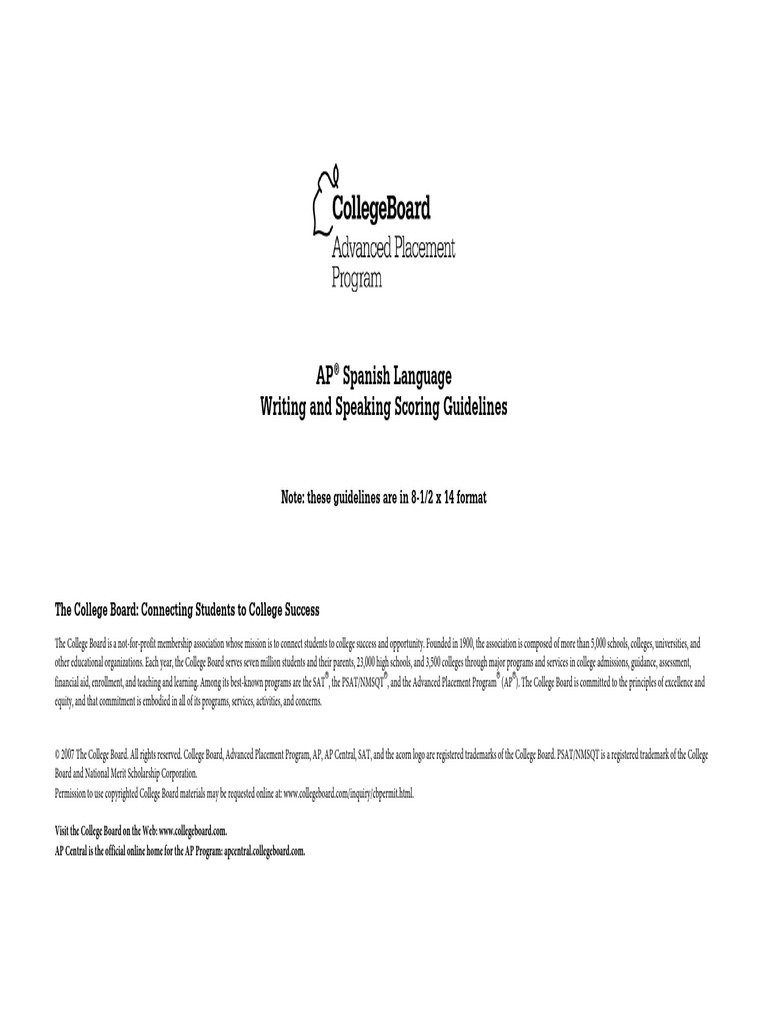 AP Spanish Language Writing and Speaking Scoring Guidelines | PDF ...