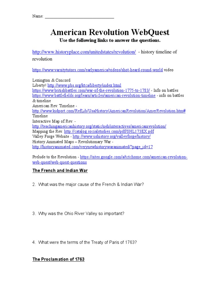 American Revolution Webquest - JH | PDF | United States Declaration Of ...