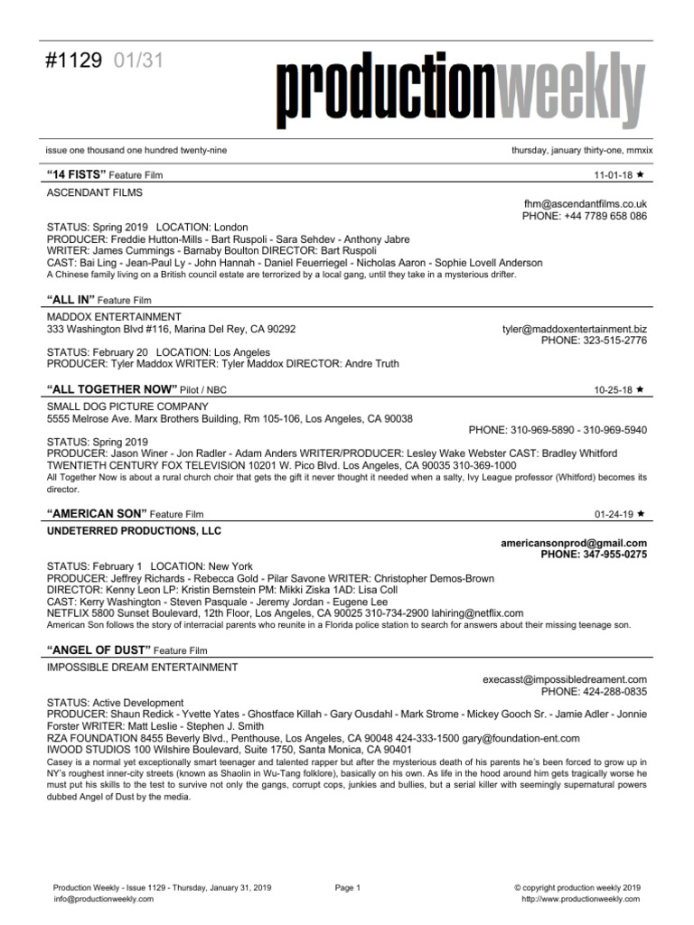 Production Weekly - Issue 1129 - Thursday, January 31, 2019 / 183 ...