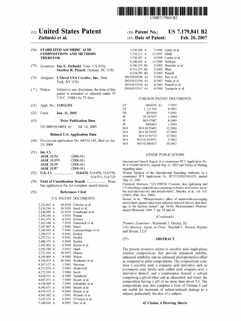 Stabilized Ascorbic Acid Patent | PDF | Vitamin E | Solution